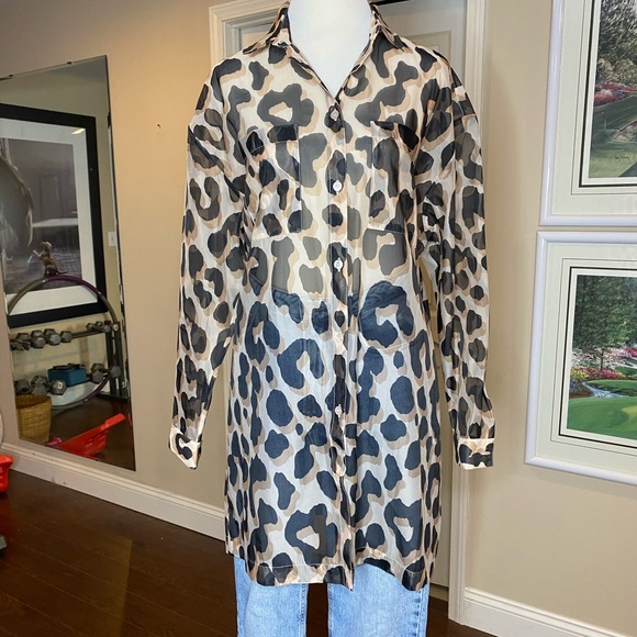Monki | Dresses | Monki Dress Cheetah Animal Print Sheer Shirt Dress ...
